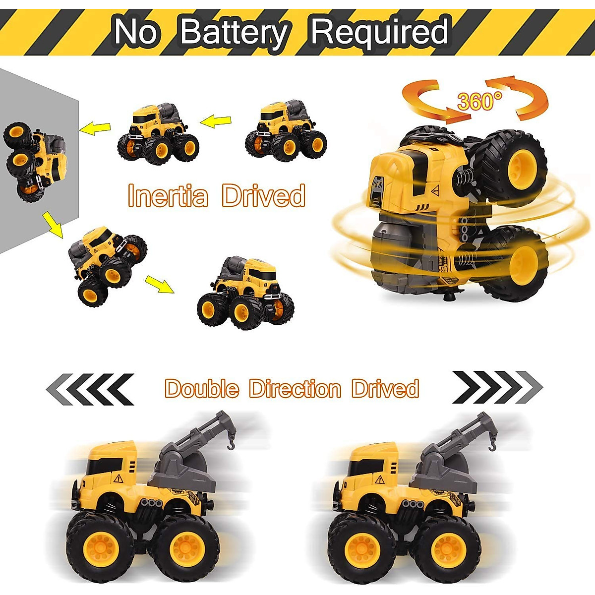 XHAIZ 4PCS Pull Back Construction Truck Cars, Excavator Toys, Mixer, Crane, Dump Trucks for Boys, Friction Powered Push and Go Toy Cars Trucks for Toddlers, Kids,3+ Year Old Boys Girls