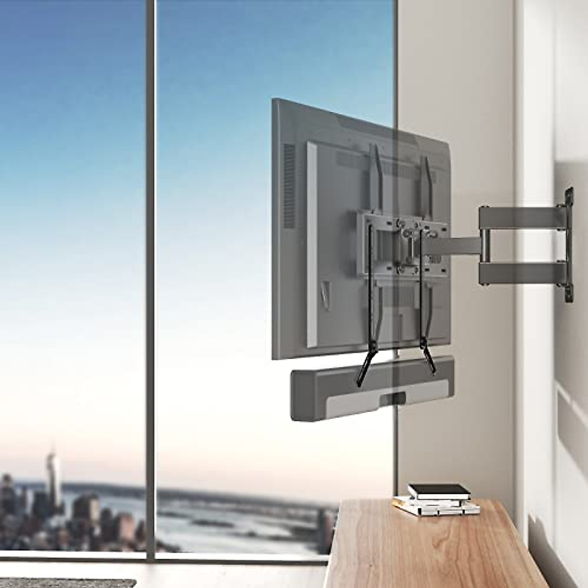 WALI Sound Bar Mount Bracket, for Mounting Above or Under TV, with Adjustable 3 Angled Extension Arm, Fits Most 23 to 65 Inch TVs, up to 33 lbs (SBR202)