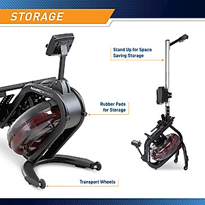 Marcy Pro Water Resistance Rower Rowing Machine for Home Gym LCD Monitor Tracks Time Distance Strokes and Calories NS-6023RW, Black/red/Silver