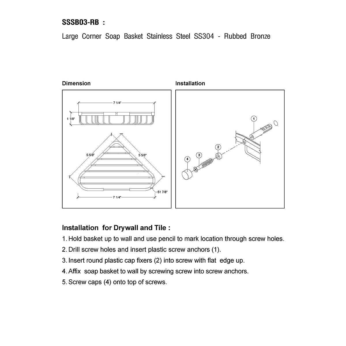 MODONA Stainless Steel (SS304) Corner Soap Basket - Rubbed Bronze - 5 Year Warrantee