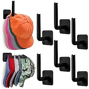 Hat Rack for Wall Hat Organizer (6-Pack), Hat Racks for Baseball Caps, Adhesive Hat Hooks for Wall, No Drilling Hat Hangers for Closet Cowboy Hat Holder Display, Sticky Hat Storage for Baseball Cap