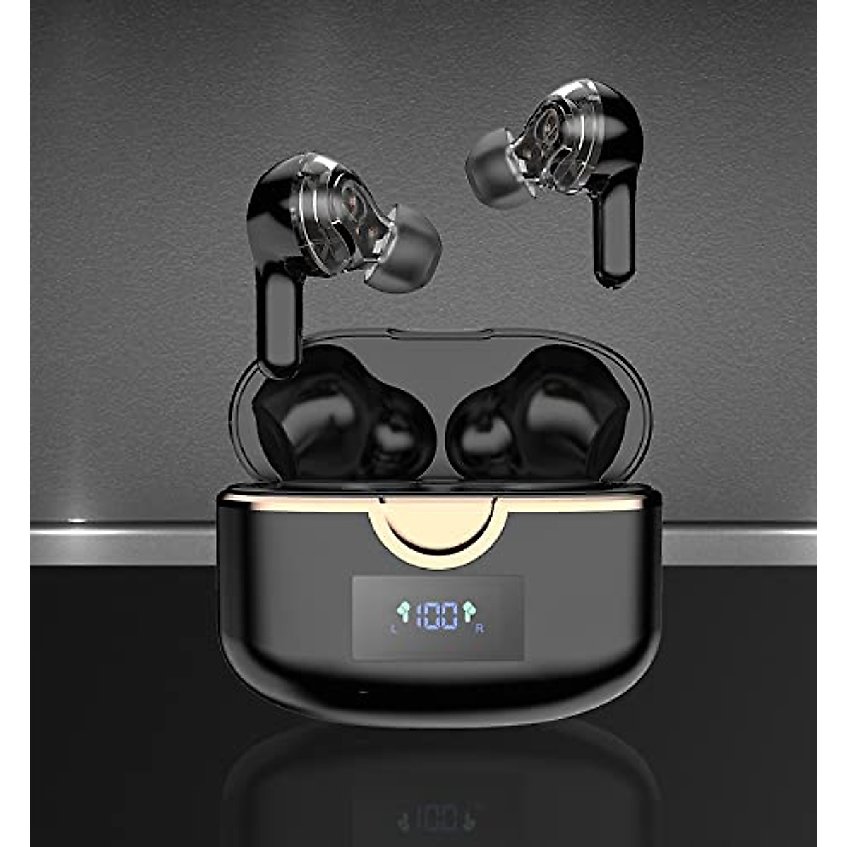 Bluetoth Headphones 4 Dynamic Drivers Wireless Earbuds 40Hrs Playtime with LED Display Charging Case Touch Control in-Ear Earphones with Mic Premium Deep Bass Headset for Sport Black