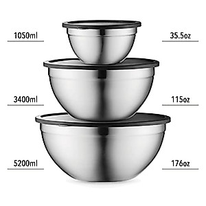 Table Concept Mixing Bowls with Airtight Lids, Stainless Steel Nesting Bowl Set for Space Saving Storage, Ideal for Cooking, Baking, Prepping & Food Storage