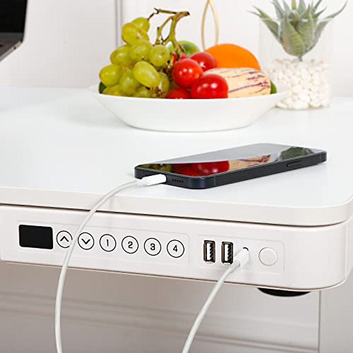 FLEXISPOT EW8 Comhar Electric Standing Desk with Drawers Charging USB A to C Port, Height Adjustable 48" Whole-Piece Quick Install Home Office Computer Laptop Table with Storage (White Top + Frame)
