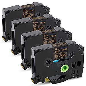 4X Unistar Compatible Brother Label Maker Gold on Black Label Tape Replacement for Brother Ptouch TZe Gold Tape TZe-334 TZ-334 Laminated 12mm 0.47 Inch Tape for Label Maker D210 H100 D400AD D600