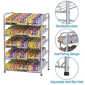 HEOMU 5 Tier Can Rack Organizer, Can Storage Dispenser Holder, Canned Food Storage Organizer for Kitchen Pantry Cabinets Organization and Storage, Silver