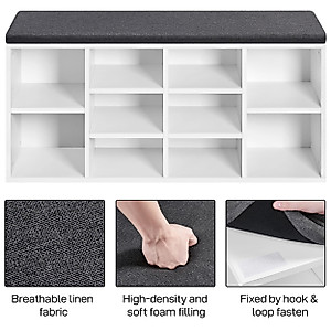 Yaheetech Shoe Bench, Shoe Storage Cabinet with Adjustable Shelves, Storage Bench with Padded Cushion, Shoe Shelf Organizer for Entryway, Living Room, Mudroom, Hallway, 10 Cubbies, White/Gray