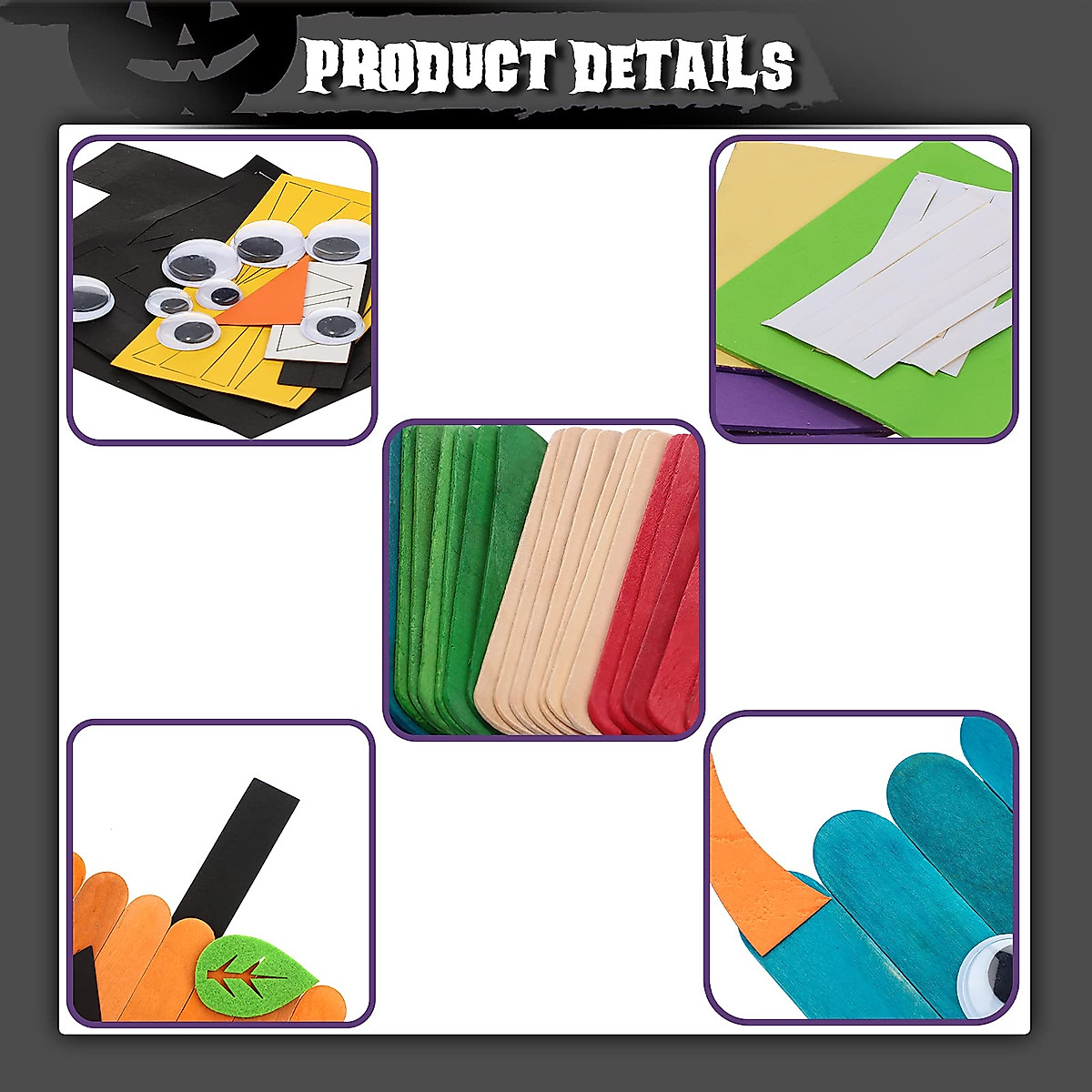 Zhanmai 10 Pack Halloween Crafts Kits for Kids Pumpkin Devil Arts Kits DIY Colorful Craft Sticks Ice Lolly for Halloween Party Supplies