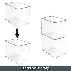 mDesign Stackable Plastic Closet Storage Container Shoebox with Hinge Lid - Individual Transparent Storage Organizer Containers for Shoes - Ligne Collection, Clear