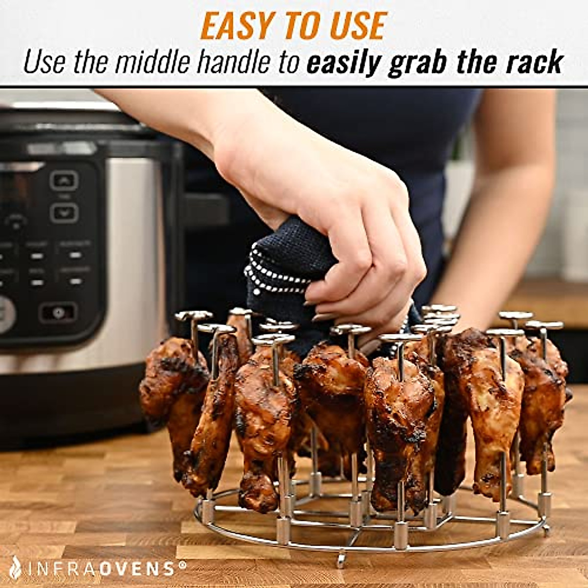 Air Fryer Rack Skewer Stand Compatible with Ninja Foodi Pressure Cooker, Instant Pot 6 quart, 8 quart, Cosori, Comfee, CHEF iQ +More, Kabob Airfryer Accessories Stainless Steel by INFRAOVENS