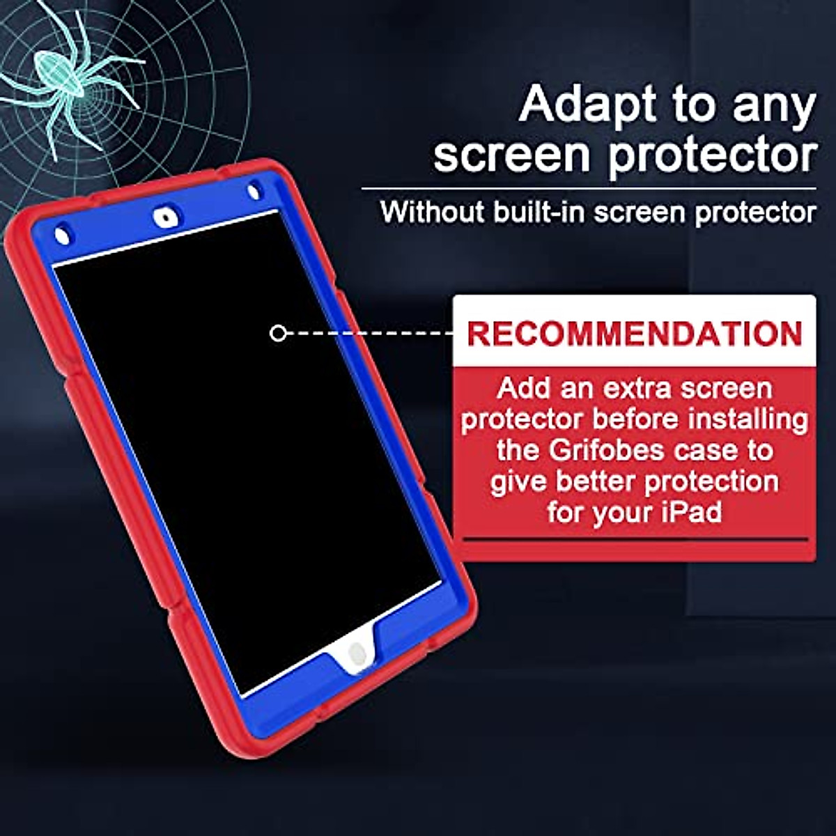 Grifobes for iPad 6th/5th Generation Cases 2018/2017, iPad Air 2 Case 2014 9.7 inch, Heavy Duty Shockproof Rugged Protective iPad 5 6 Gen 9.7" Case with Stand for Kids Boys Children (Red+Blue)