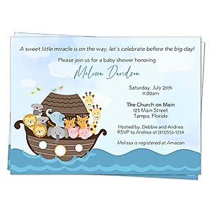 Noahs Ark Baby Shower Invitations Customizable Christian Invites Gender Neutral Boy Girl (12 Count)