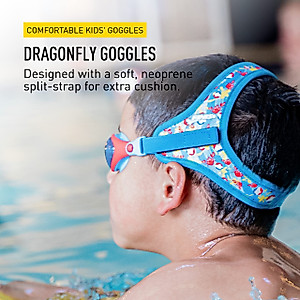 FINIS DragonFly Goggles - Kids Swim Goggles for Ages 4-12 with UV Protection, Buoyant Neoprene Strap, and Durable Lenses - PVC- and Latex-Free - Crab