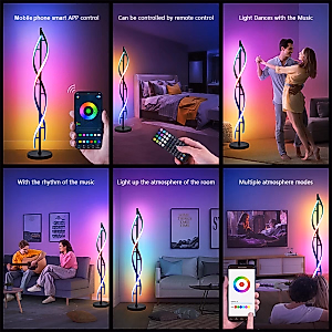 LENIVER LED Spiral Floor Lamp, Unique 3 Color Dimmable Standing Lamp, Modern Creative Standing Pole Lamps with Remote Control for Living Room, Bedroom and Office - Black