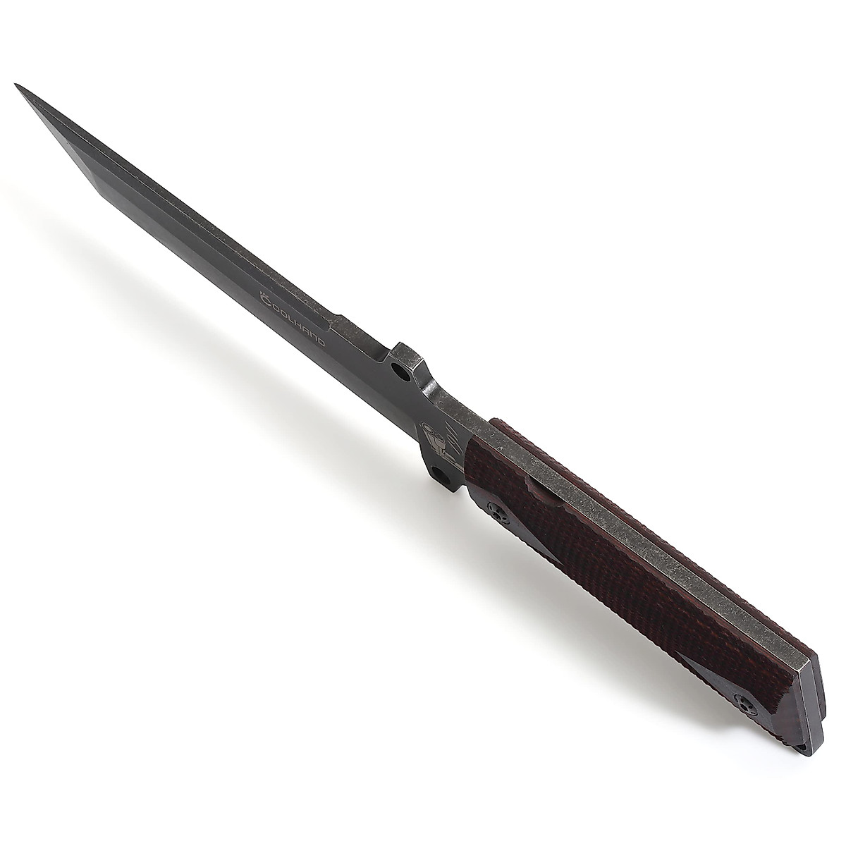 Cool Hand Beast Survival Hunting Knife with Sheath, Replaceable 1911 Wood Grips Handle, Black Stone Washed 0.2" Thick D2 Steel Tanto Fixed Blade Knives, 1911F-BW