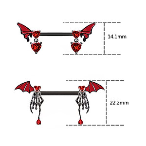 CHARMONLINE 14G Halloween Nipple Ring Heart,Bat Nipple Rings 316L Stainless Steel Heart Nipple Barbells Body Piercing Jewelry for Women Men