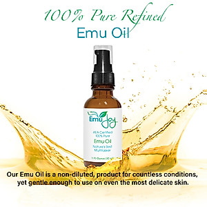 Emu Joy Emu Oil Organic - 100% Pure, Made in the USA - Emu Oil for Skin, Face, Hair, and Nails, Piercing Bump Oil & Tattoo Aftercare