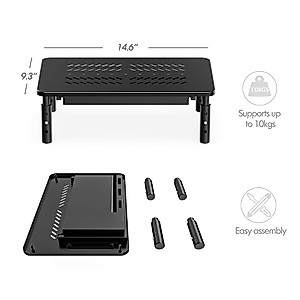 FITUEYES Monitor Stand with Drawer - Adjustable Computer Monitor Riser, Metal Desktop Stand for PC Cellphone Cable Management, Printer Display with Vented, Office Organization, Black, 2PACK