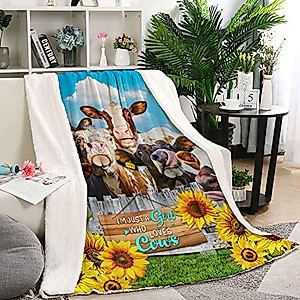 Funny Cow Print Blanket Cute Cow Sunflower Decor Bedding Throw Blanket Gifts for Girl Women Christmas Birthday Valentine's Day Soft Cute Farm Animal Cow Blanket Gifts (COW6,50"x 60")