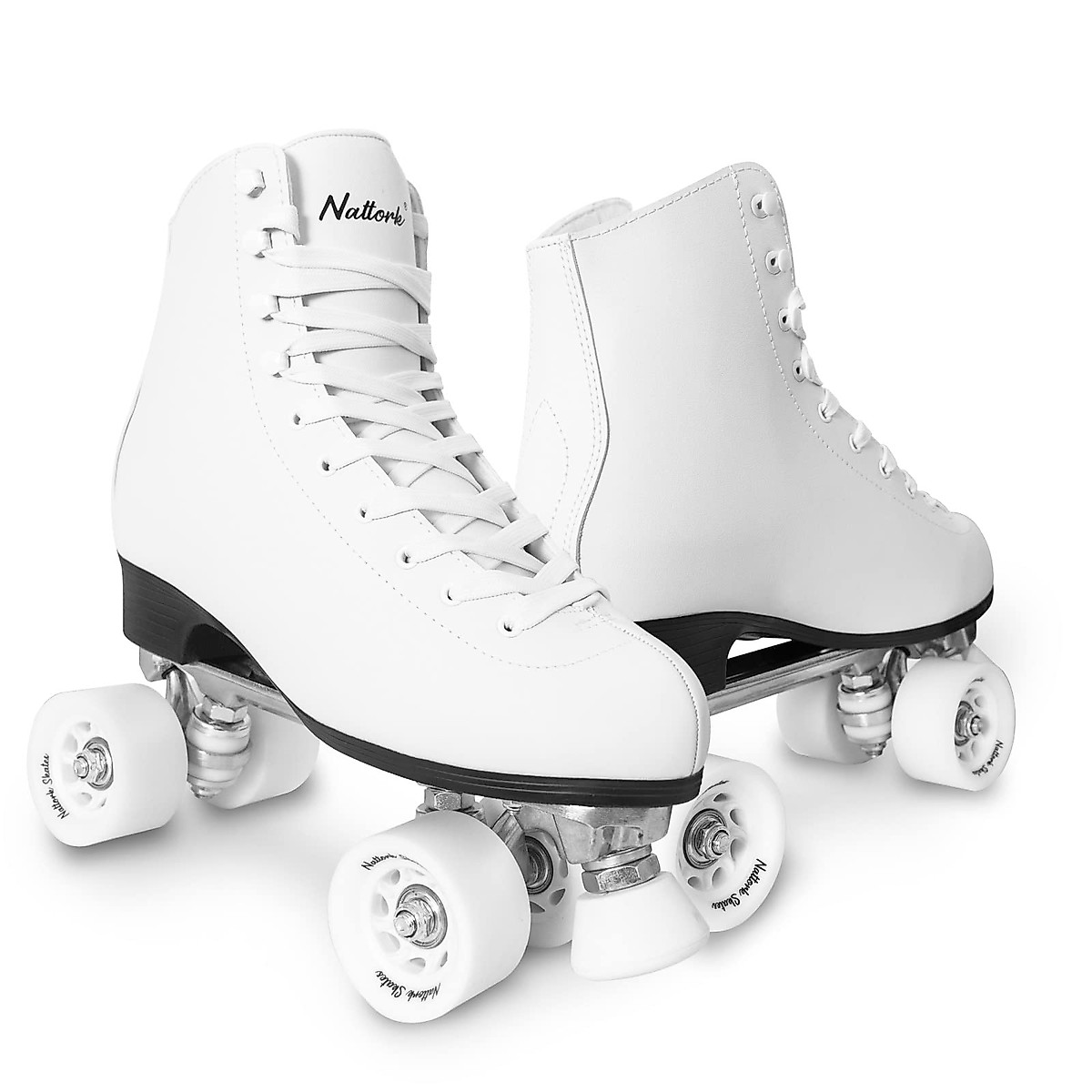 Roller Skates for Women with PU Leather High-top Double Row Rollerskates, Unisex-Adult Indoor Outdoor White Derby Skate Size 7 with Adjustable Fast Braking for Beginner