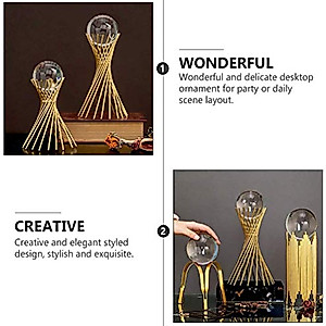 XBWEI Metal Crystal Ball Ornament Nordic Style Wrought Iron Clear Ball Sculptures Stand Creative Decorations for Living Room TV Cabinet Bookcase Home Office