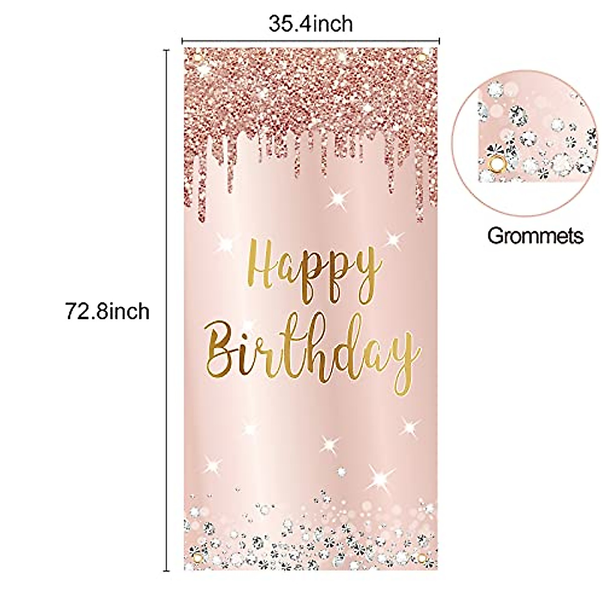 Pink Rose Gold Happy Birthday Door Banner Decorations, Happy Birthday Door Cover Backdrop Party Supplies for Women, Large 16th 21st 30th 40th 50th Birthday Poster Sign Decor