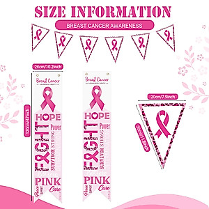 3 Pieces Breast Cancer Awareness Banner Porch Sign Set, Includes Pink Ribbon Pennant Banner, 2 Pieces Breast Cancer Ribbon Banner for Breast Cancer Awareness Party Decoration Supplies