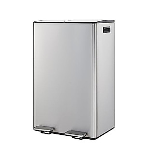 Casa Andrea Milano 15-Gallon Hands-Free Dual Compartment Recycling Kitchen Step Trash Can with Soft-Close Lid, Plastic Inner Buckets