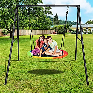 Trekassy 440lbs Swing Set with 40 Inch Saucer Tree Swing, Swivel and Heavy Duty A-Frame Metal Swing Stand (Multicolor)