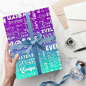 MyPupSocks Customized Name Gift Wrapping Paper, Personalized Mint Green White and Deep Purple Gift Wrap Paper with Logo Custom Funny Wrapping Paper Roll for Men Women Christmas 58x23 Inches 1 Roll