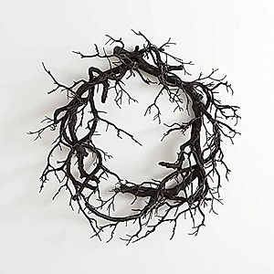 Black Wreath with Lights Halloween Decorations, Artificial Twig Wreath Lighted Hanging Decorations for Front Door Indoor Outdoor Wall Window Halloween Holiday Party Props Home Decor