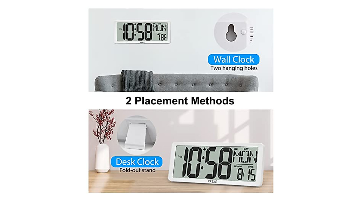 XREXS Large Digital Wall Clock with Remote & Backlight Display