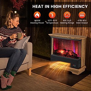 COSTWAY Electric Fireplace with 3-Sided Glass 27-inch Wide, 1400W Freestanding Fireplace Heater with Remote Control, 7-Level Vivid Flame, Thermostat, 0.5-6H Timer, Overheating Protection, Natural