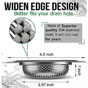 KPELA HOME 2PCS Kitchen Sink Strainer Stainless Steel - Upgrade 304 Never Rust - Kitchen Sink Strainer Basket - Food Catcher for Kitchen Sinks - Garbage Disposal Strainer - Large Rim 4.5"