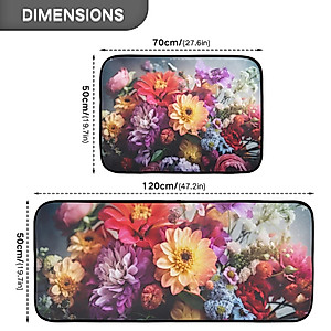 ZENWAWA Kitchen Mats 2 Pieces Set for Floor Bunch Vivid Flower Print, Non Skid Anti Fatigue Kitchen Rugs Cushioned Absorbent Comfort Floor Mats for Kitchen Sink