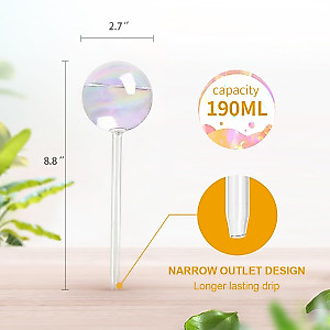 KiKiHeim 2Pcs Plant Watering Devices, Iridescent Self Watering Globes, Hand Blown Automatic Plant Waterer, Glass Watering Bulbs for Indoor Plants