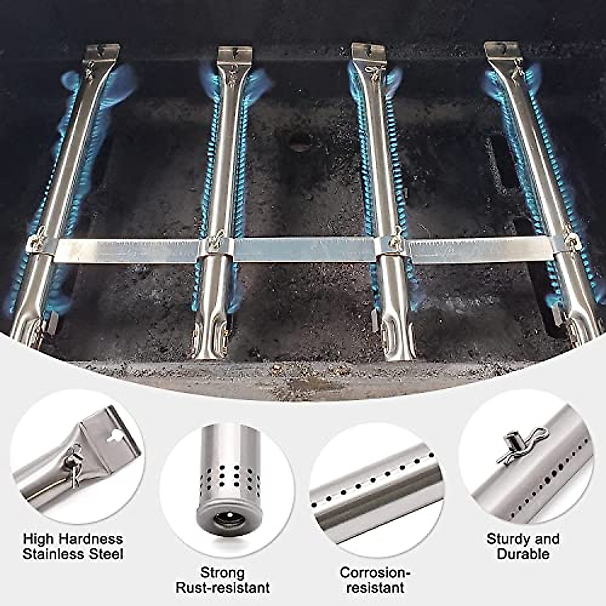 Hiorucet Grill Replacement Parts for Charbroil 4 Burner 463241113, 463449914 Gas Grill Models. Stainless Steel Heat Plate Tent Shields, Pipe Burner Tubes and Crossover Tubes Replacement Kit.
