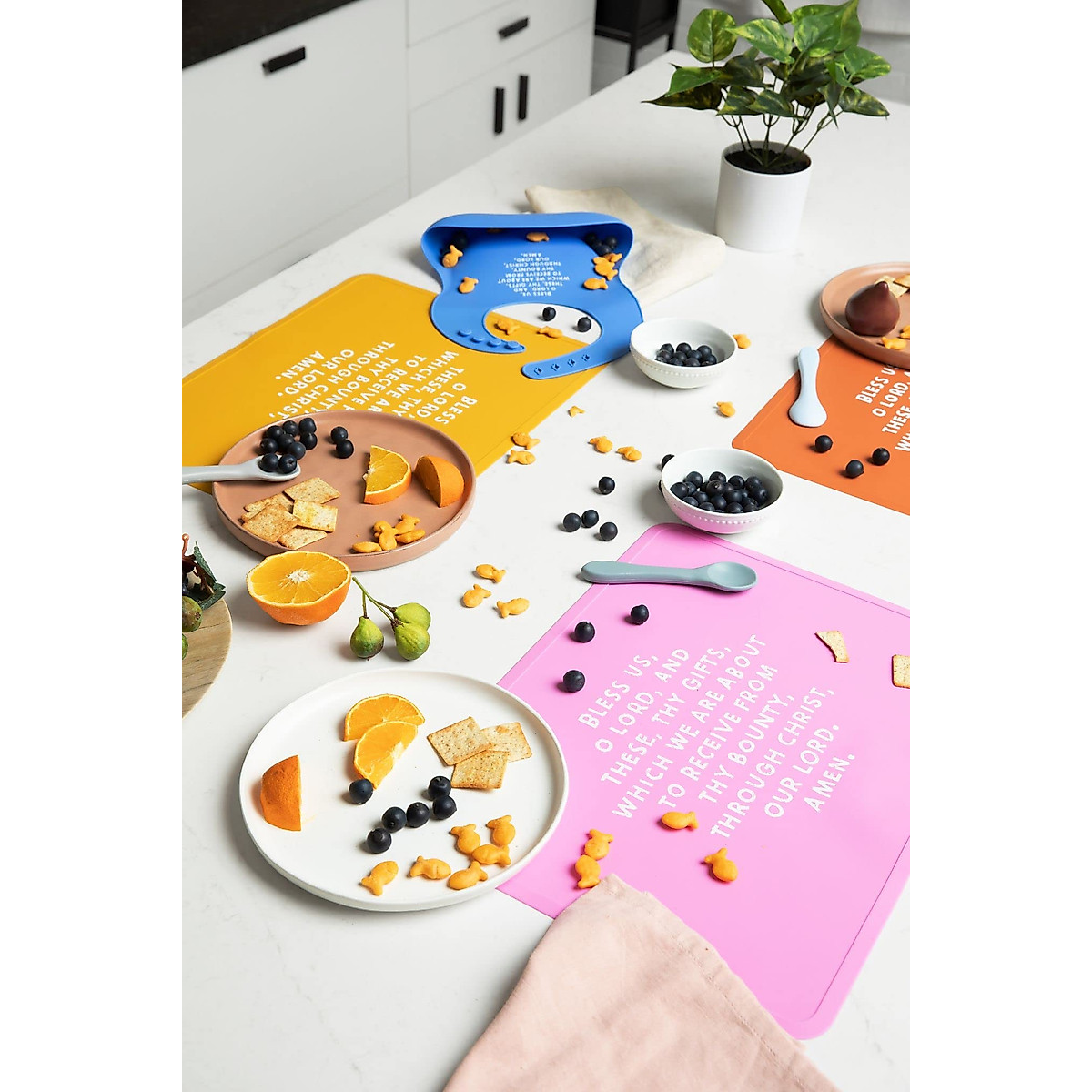 Be A Heart Silicone Bibs for Babies & Toddlers, Meal Blessing Prayer Bib, Baby Baptism Gift (Mustard)