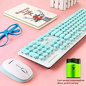 CORN Technology N520 Ergonomic Design, Retro Chiclet Round Keycaps, 2.4GHz Wireless Connectivity Silent Typing Keyboard and 1600DPI Mouse Combo for Office and Game (Blue)