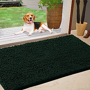 IM HOME Chenille Absorbent Outdoor Doormat 36" x 24", Washable Muddy Door Mats for Dog Non Slip Indoor Doormat Dog Mat for Muddy Paw Front Inside Door Mat for Entryway Dark Green