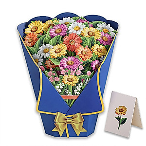 Daisy Paper Flowers Pop Up Cards, 12 Inch Christmas Pop Up Cards with Note Card and Envelope, 3D Pop Up Greeting Cards Handmade Paper Flowers Bouquet Cards, Popup Christmas Cards for Holiday Cards Daisy Thank You Cards