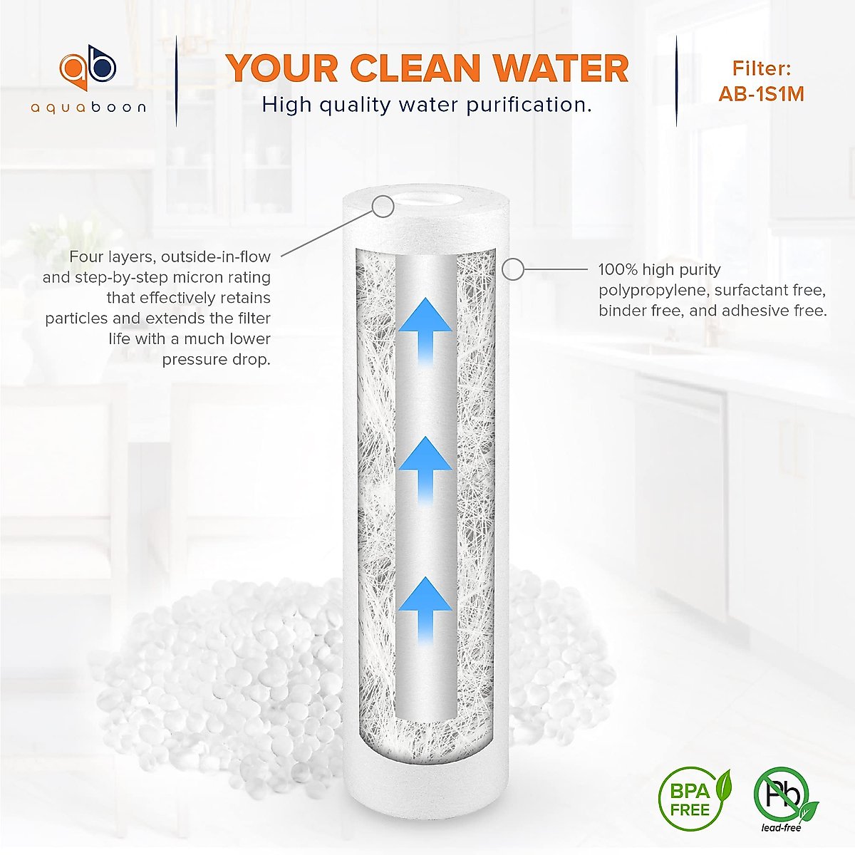 Aquaboon 6-Pack 1 Micron 10x2.5" Sediment Water Filter Replacement Cartridge for Any Standard RO Unit, Whole House Sediment Filtration, Compatible with DuPont WFPFC5002, Pentek DGD series, RFC series
