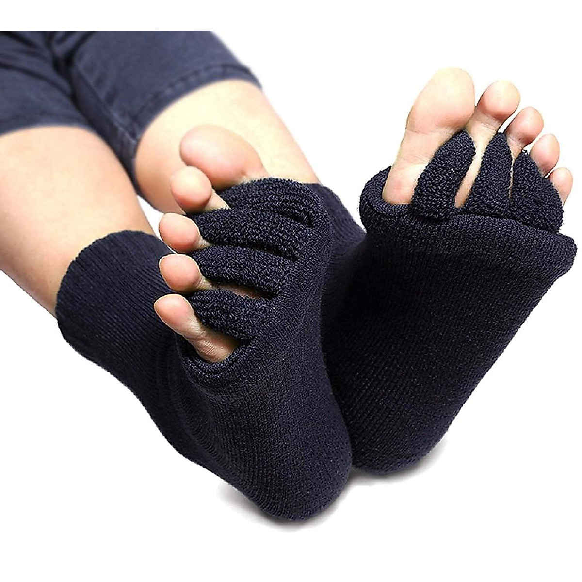 AIBEARTY 3 Pairs Yoga Sport Gym Five Toe Separator Socks Foot Alignment Pain Massage Toeless Socks