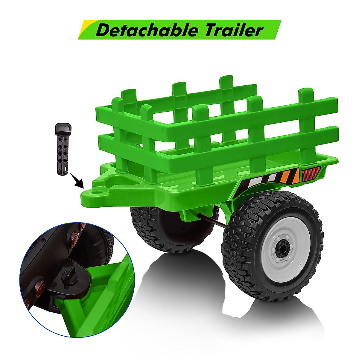 Nasitip 12V Battery Powered Electric Tractor with Trailer, Toddler Ride On Car w/Remote Control/7-LED Headlights/2+1 Gear Shift/MP3 Player/USB Port for Kids 3-6 Years (Green, 25W/Tread Tire)