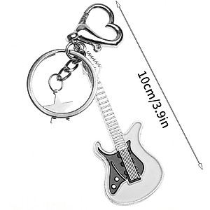 mdgfge Punk Music Guitar Keychain Musical Instrument Star Cute Bass Keyring Electric Guitar Key Rings Key Holder Pendant for Women Men Music Lovers (2 Pcs)