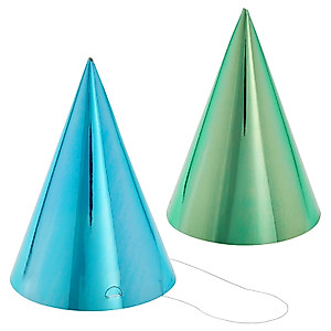 BLUE PANDA 50 Pack Birthday Party Cone Hats for Kids and Adults, Bulk Set in 5 Colors (Metallic Blue/Green/Gold/Silver/Hot Pink)