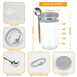 Overnight Oats Containers With Lids And Spoons, 2 Pack Mason Jars For Overnight Oats, 21oz Leak-Proof Glass Overnight Oats Container Breakfast Yogurt Meal Prep Container Fruit Salad Parfait Cups
