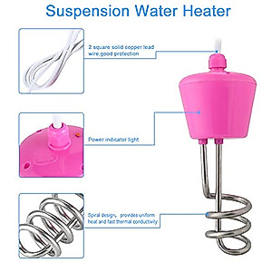 Resistance Water Heater, Immersion Heater 2000 W with Digital Thermometer Automatic Shut-Off Floating Electric Immersion Heater Made of Stainless Steel for Bathtub, Bucket, Pool (2 m)