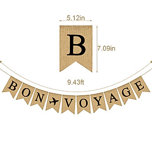 Jute Burlap Bon Voyage Banner with Airplane Retirement, Travel Theme, Cruise Party Decoration