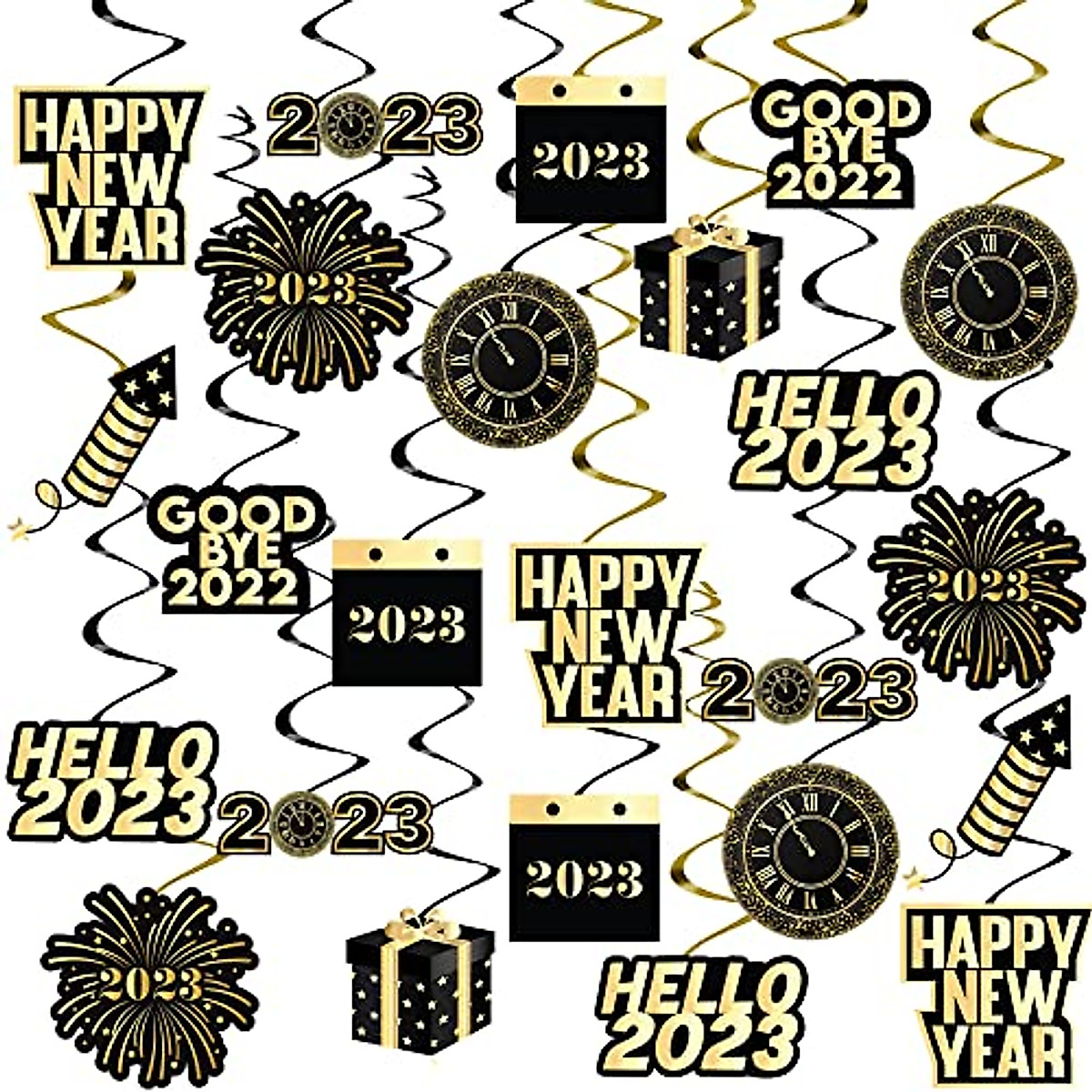 Happy New Year Hanging Swirl Decorations | Happy New Year Banner 2023 | New Years Hanging Decorations, No DIY | New Years Eve Party Supplies 2023 | Happy New Year Backdrop for Happy New Year 2023